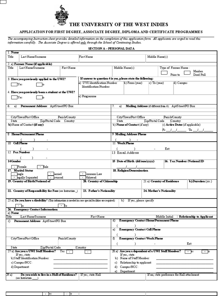 The University of The West Indies: Application For First Degree ...