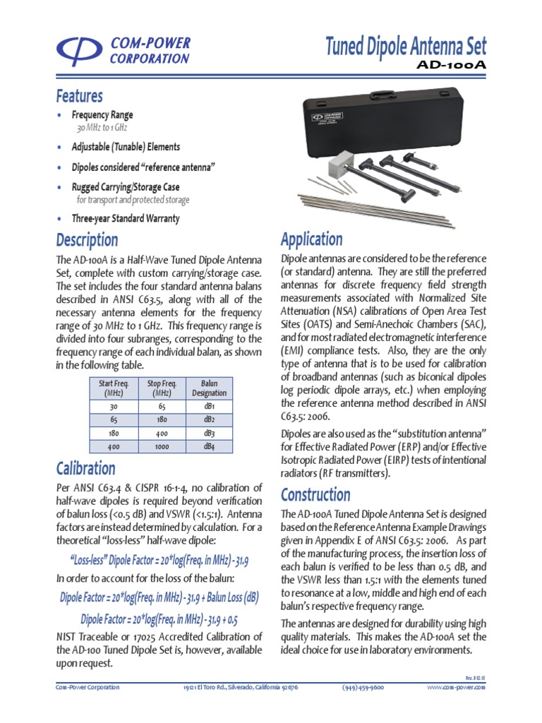 AD 100 Datasheet | PDF | Antenna (Radio) | Telecommunications Engineering