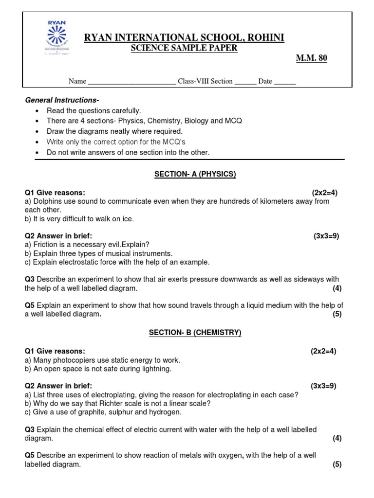 Science - Sample - Class Viii | PDF | Cell (Biology) | Fertilisation