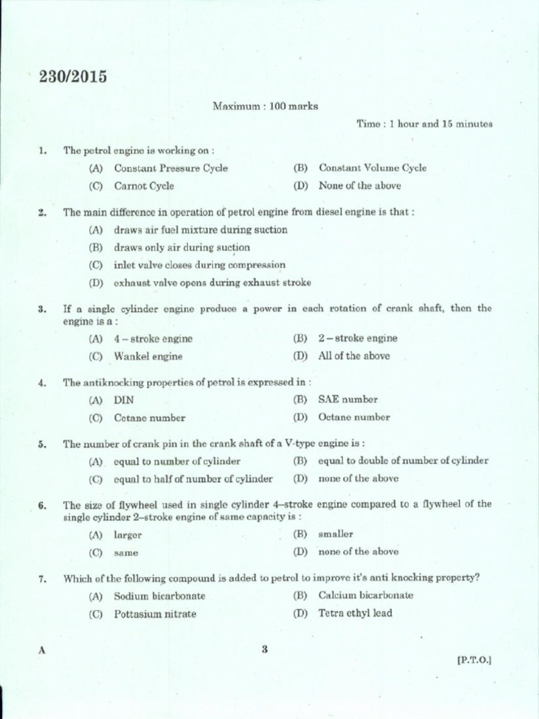 PSC Automobile Question Paper | PDF
