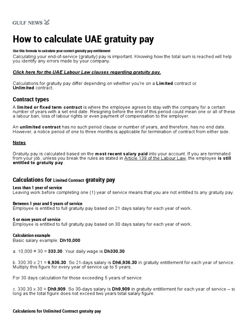How To Calculate UAE Gratuity Pay - GulfNews | PDF | Gratuity | Employment