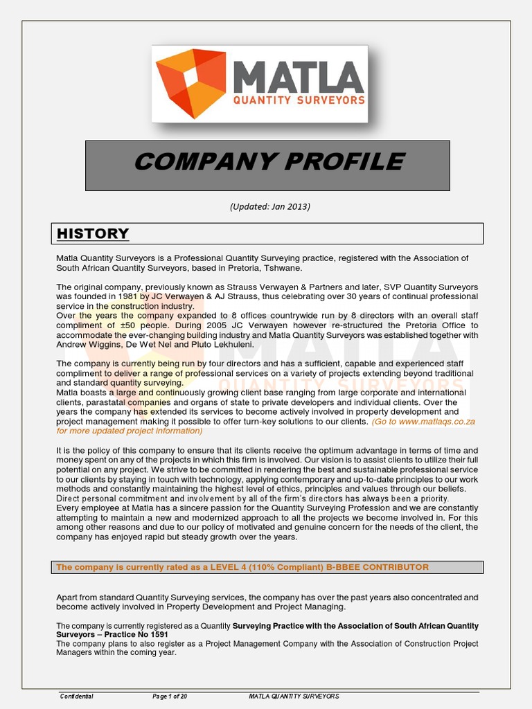 Matla Qs Company CV | PDF | Valuation (Finance) | Procurement