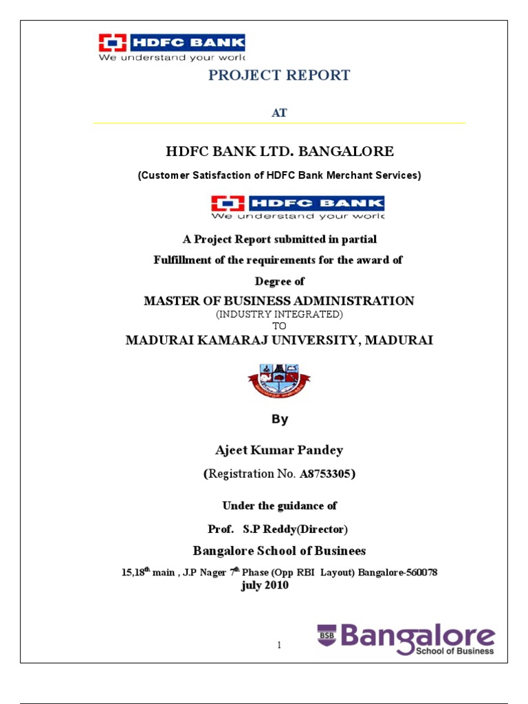 HDFC Bank Project | PDF | Reserve Bank Of India | Banks