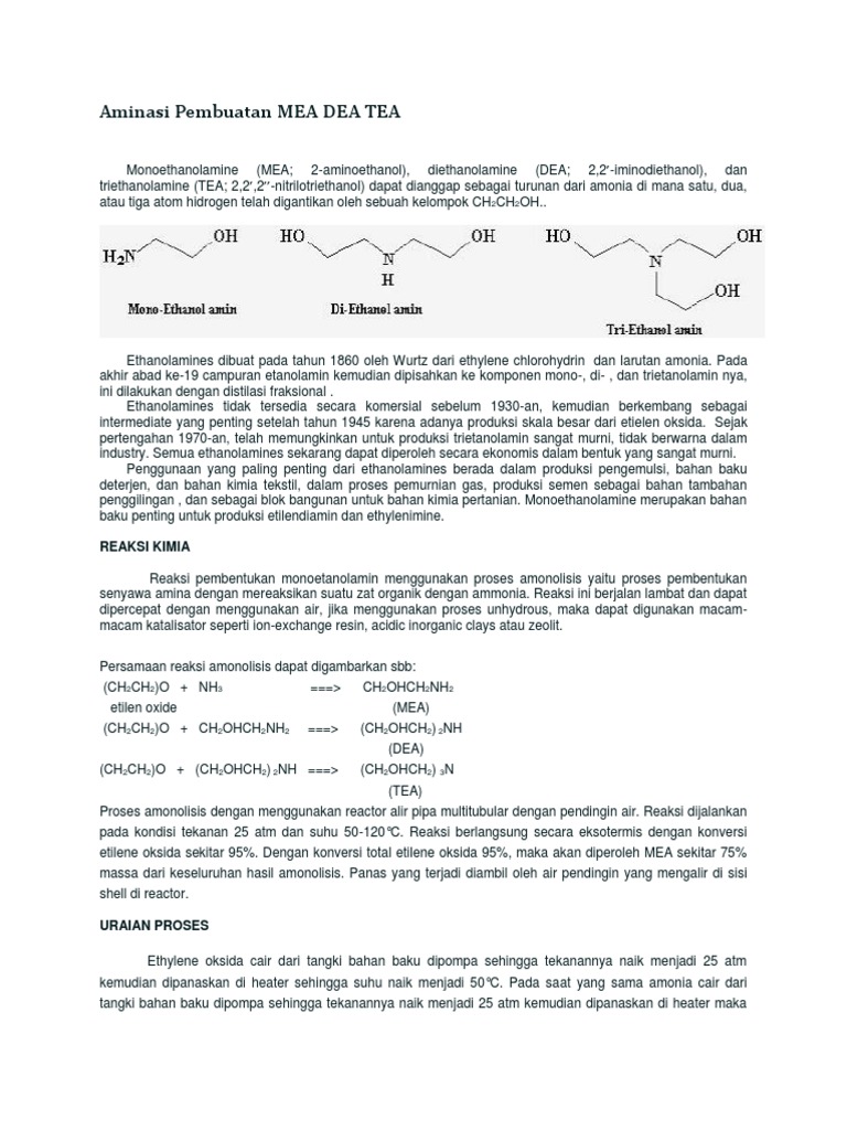 Aminasi Pembuatan MEA DEA TEA | PDF