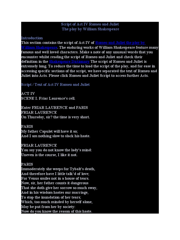 Script of Act IV Romeo and Juliet | PDF | Characters In Romeo And ...
