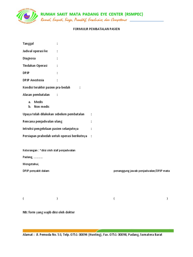 Formulir Pembatalan Pasien | PDF