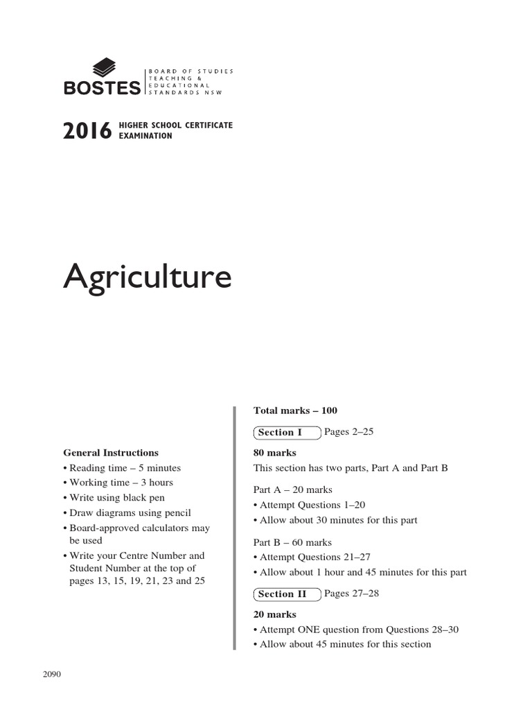 BOSTES 2016 HSC Agriculture Exam | PDF | Plant Breeding | Soil