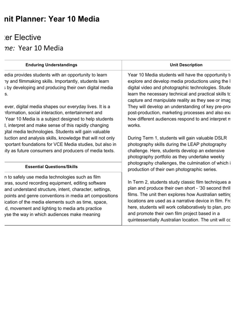 Year 10 Media Studies Overview | PDF | Camera | Narrative