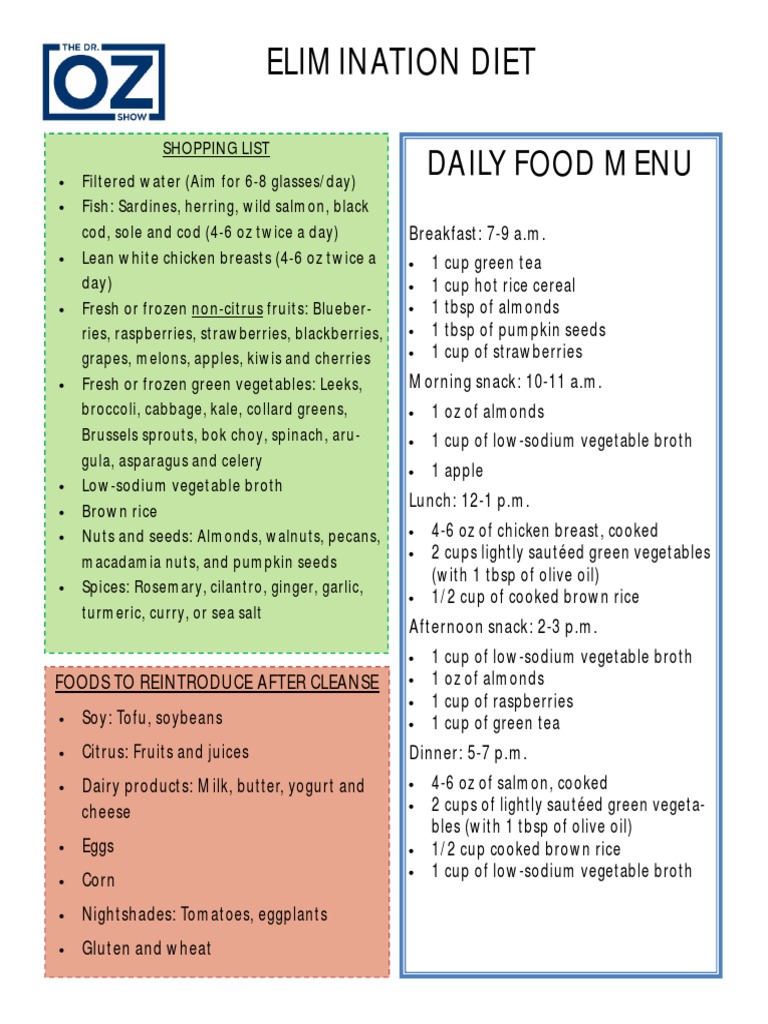 Elimination Diet PDF | Download Free PDF | Vegetables | Food And Drink