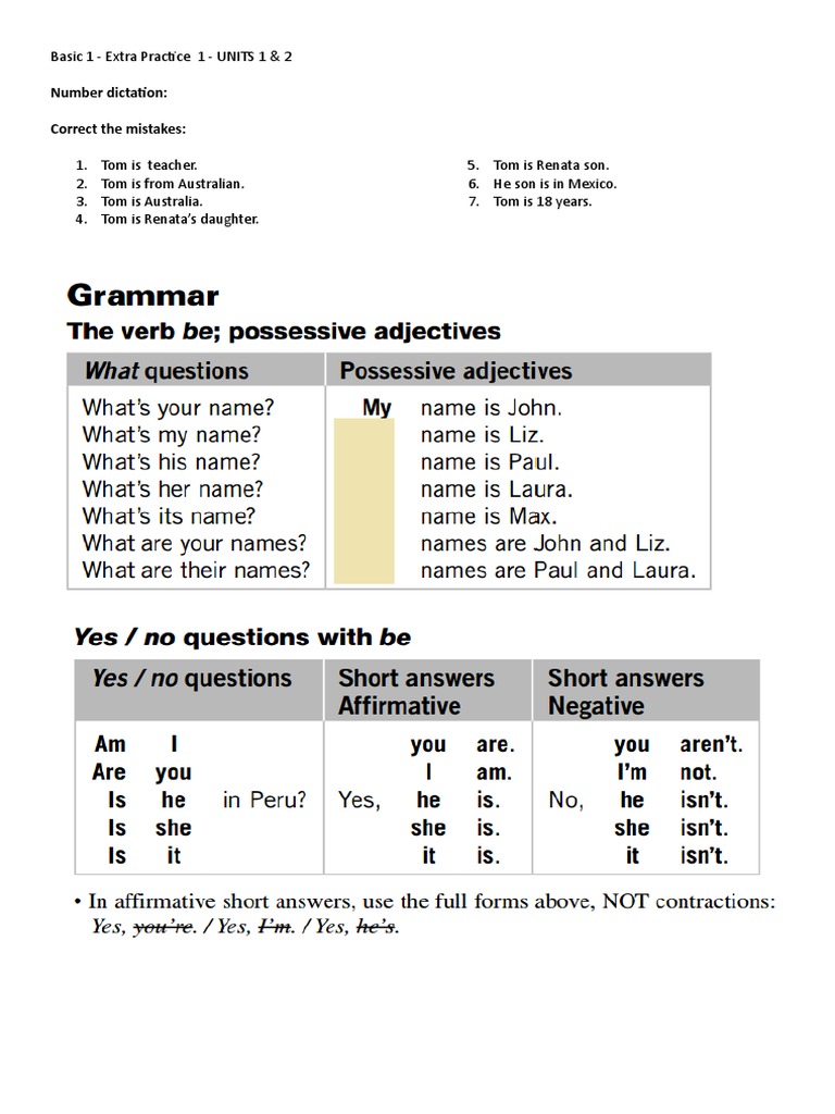 Basic 1 Ubit 1 and 2 Revision On The Board | PDF