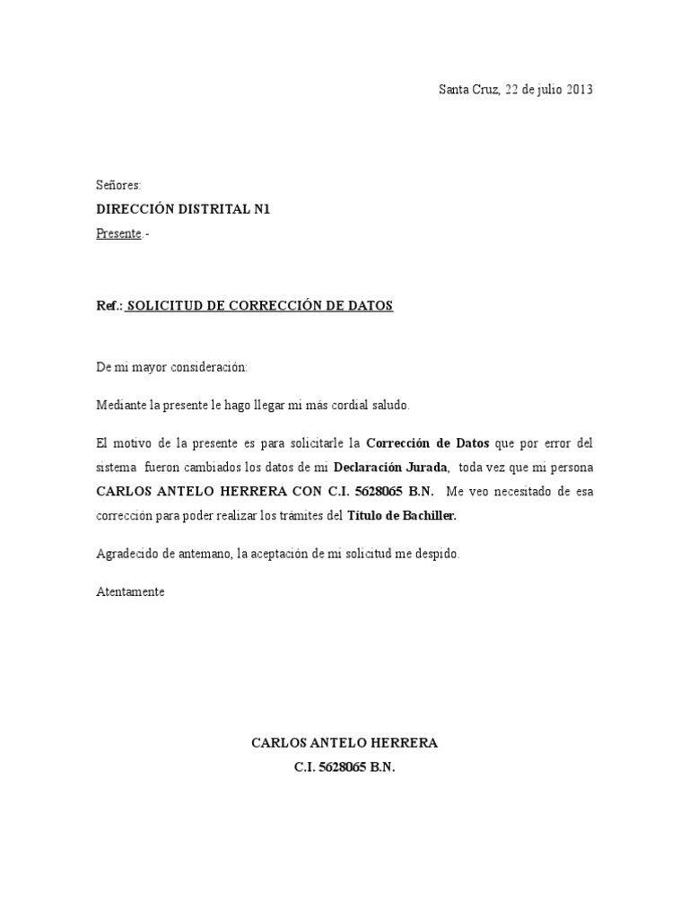 Solicitud de Corrección de Datos | PDF