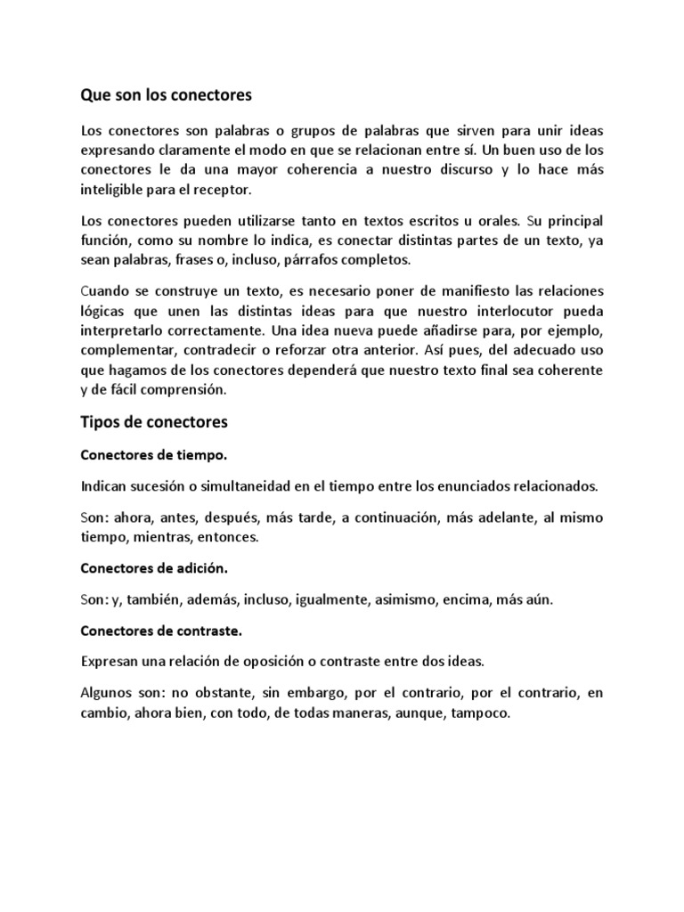 Que Son Los Conectores | PDF | Oración (Lingüística) | Lingüística