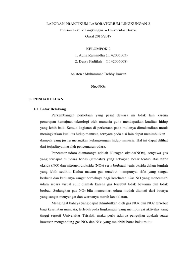 Laporan Praktikum Nox Laboratorium Lingkungan 2 | PDF