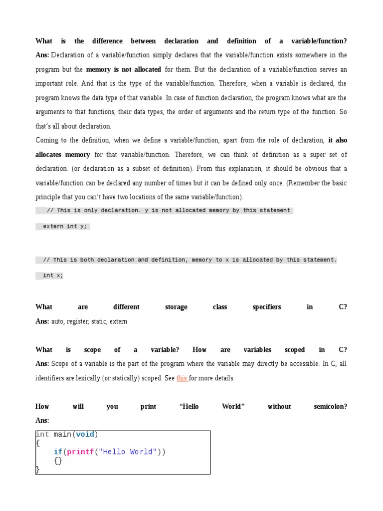 C Interview | PDF | Scope (Computer Science) | C (Programming Language)