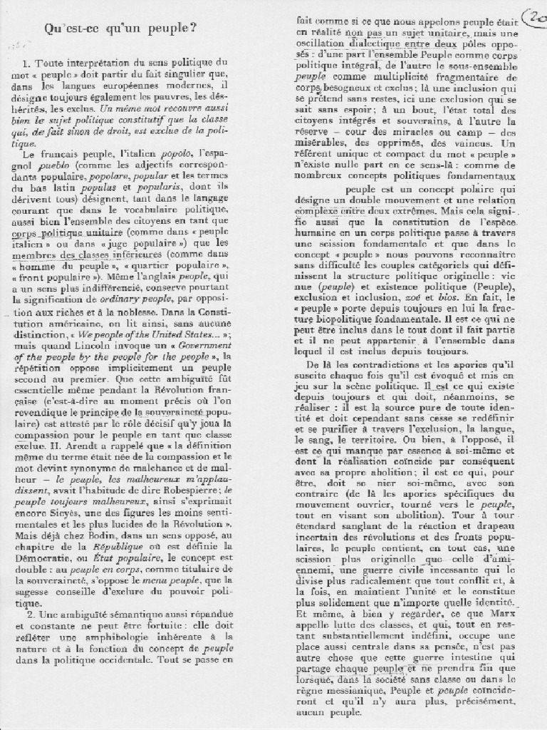 G. Agamben Qu'Est-ce Qu'Un Peuple | PDF