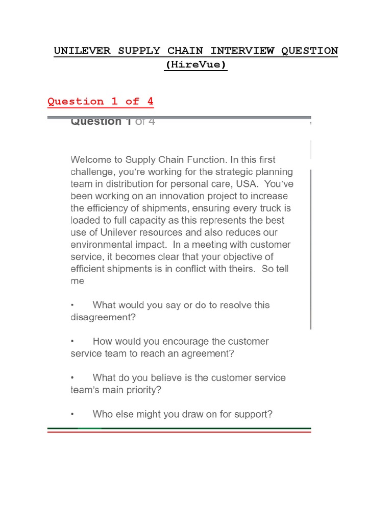 Unilever Supply Chain Interview Question PDF | PDF