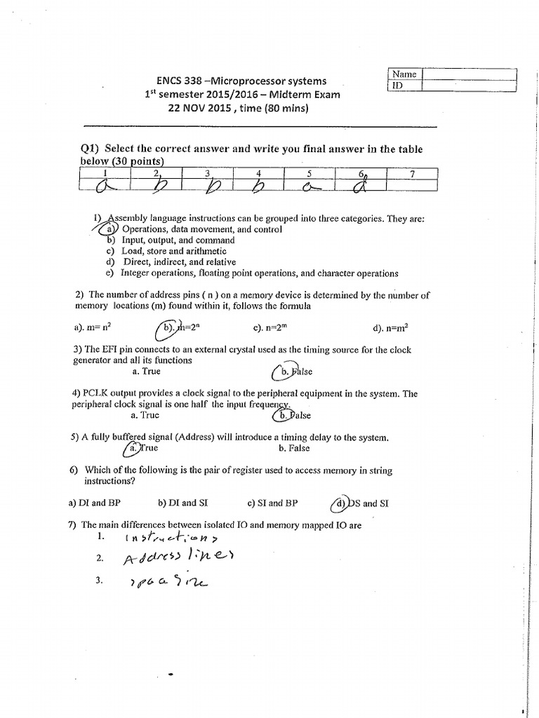 Birzeit Microprocessor Midterm Solution | PDF