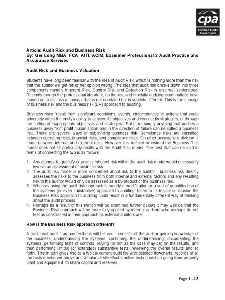 Audit Risk and Business Risk | PDF | Going Concern | Risk