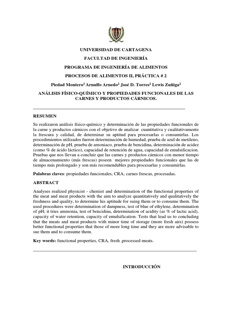 Analisis Fisico y Quimico y Propiedades Funcionales de La Carne Chepe ...