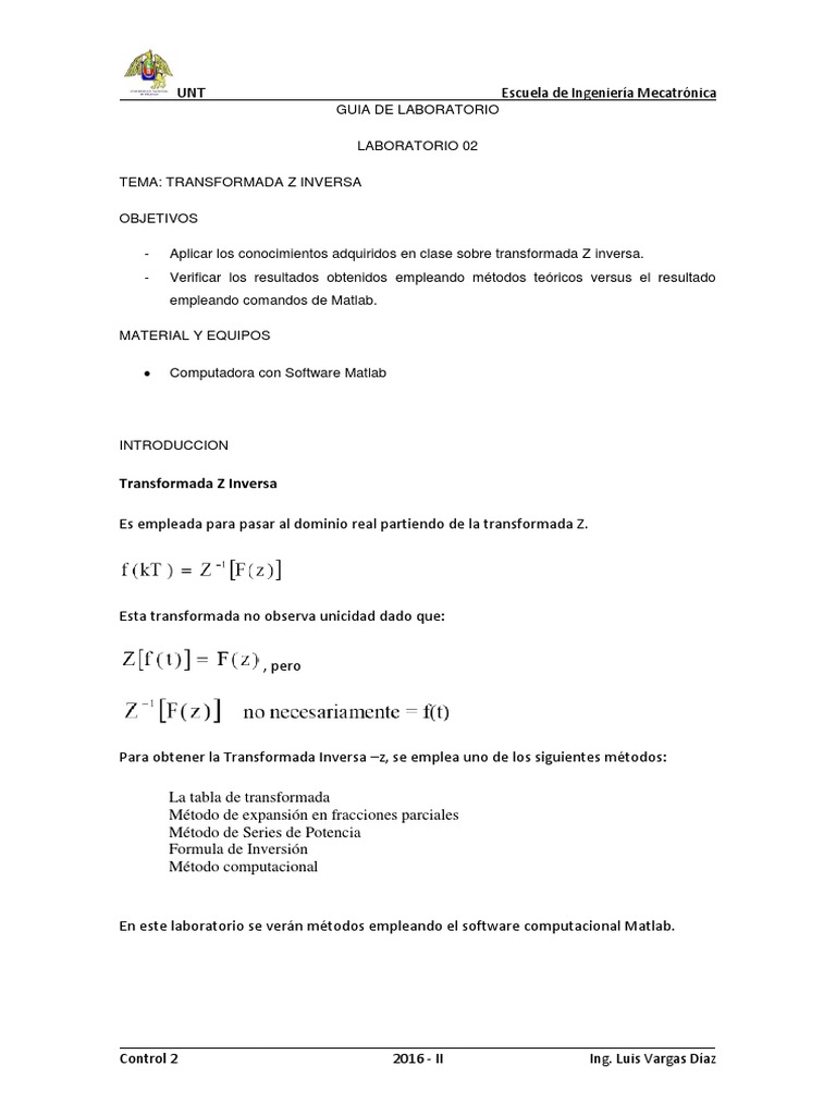 Lab 02 Transformada Z Inversa | PDF | Matlab | Matemáticas Aplicadas