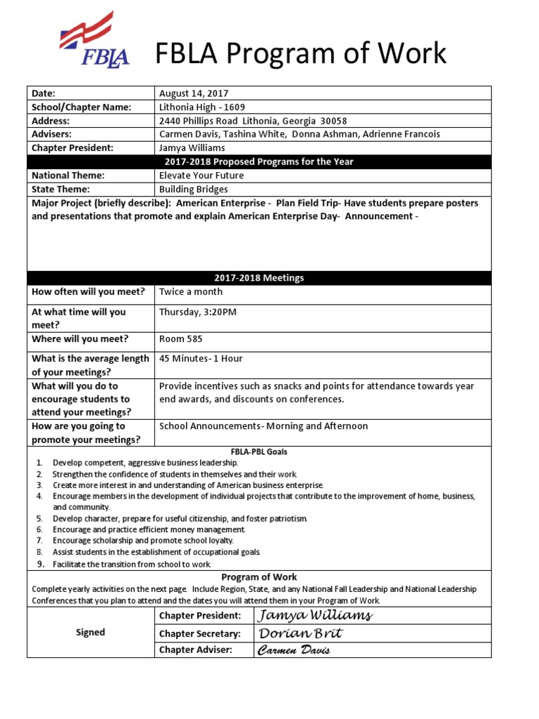 Fbla Program of Work 2017-2018 | PDF | Leadership | Business