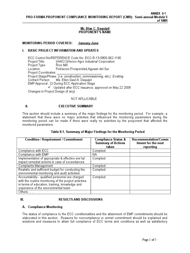 CMR Form 2015 Version | PDF | Environmental Monitoring | Regulatory ...