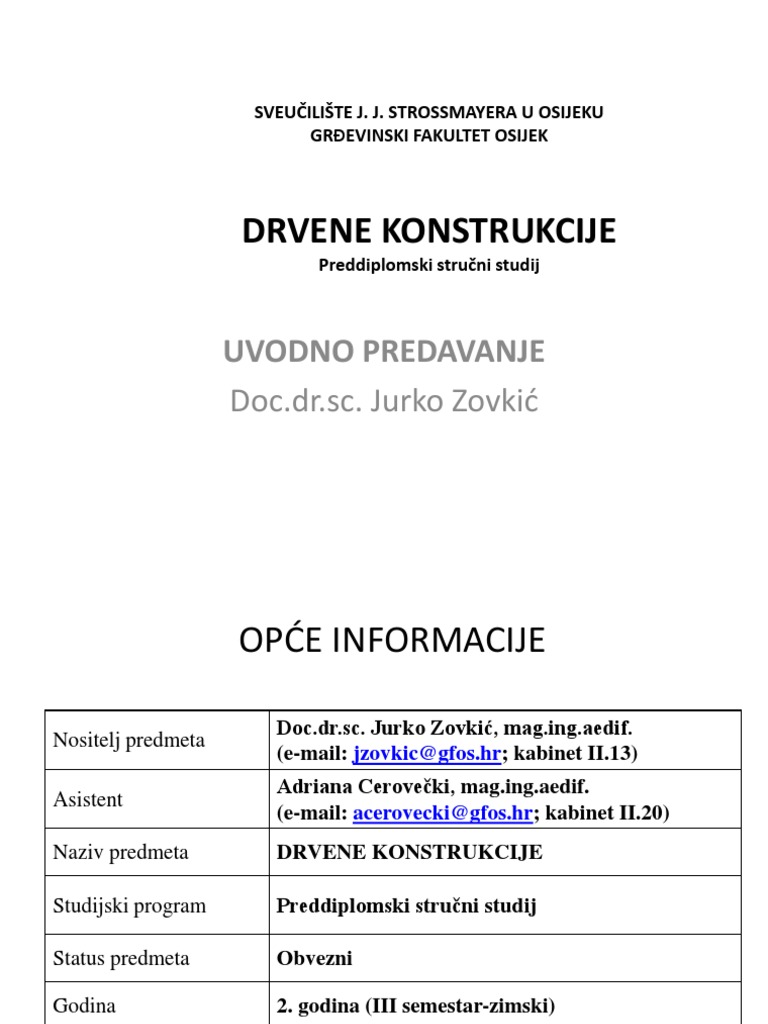 0 Uvodno Predavanje Drvene Konstrukcije GFOS | PDF