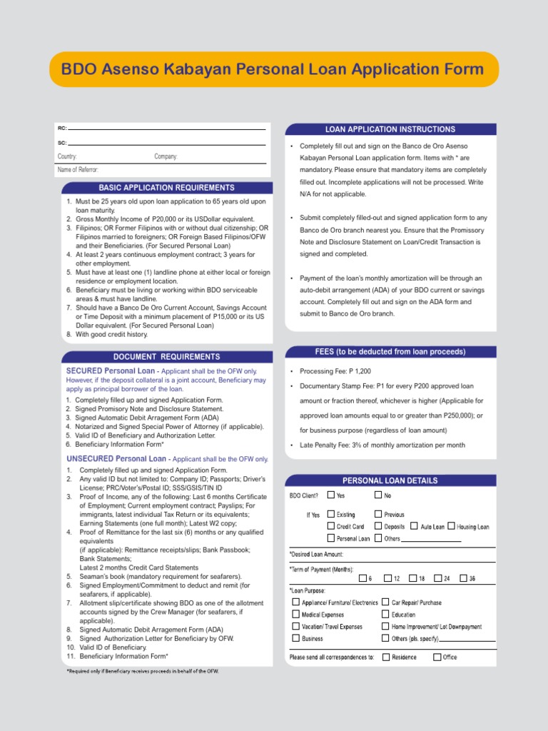 Bdo Loan Form | Loans | Interest