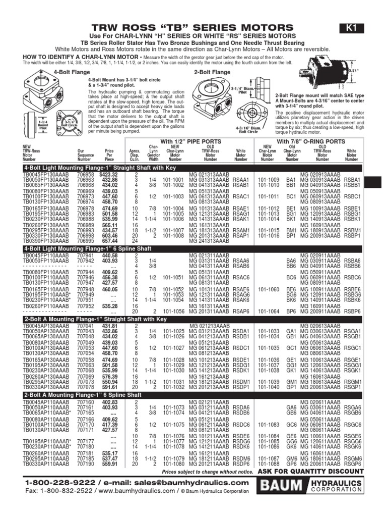 TRW Ross TB Series Hydraulic Motors | PDF | Vehicle Technology ...