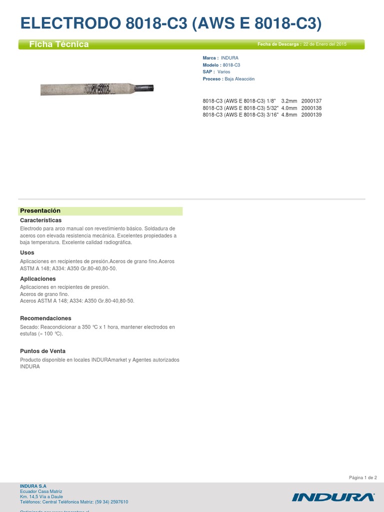 Varios Electrodo 8018-c3 (Aws e 8018-c3) | PDF