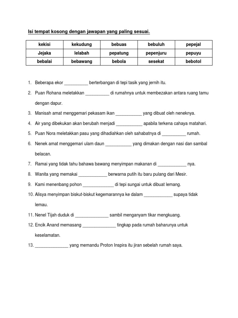 Isi Tempat Kosong Dengan Jawapan Yang Paling Sesuai | PDF