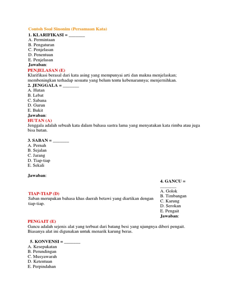 Contoh Soal Sinonim | PDF