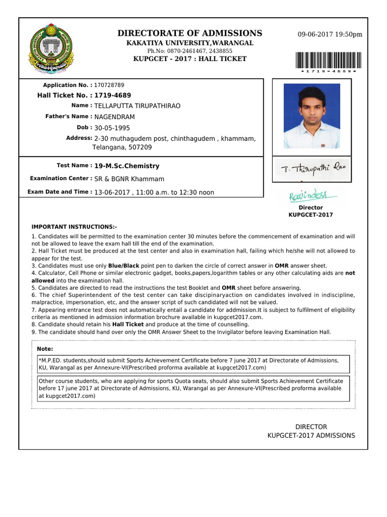 Admit Card | Download Free PDF | University And College Admission | Schools