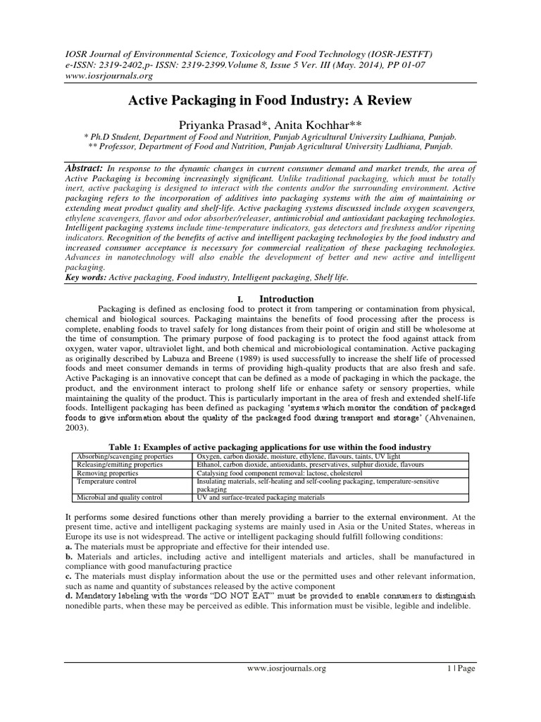 Active Packaging in Food Industry - A Review PDF | PDF | Antioxidant ...