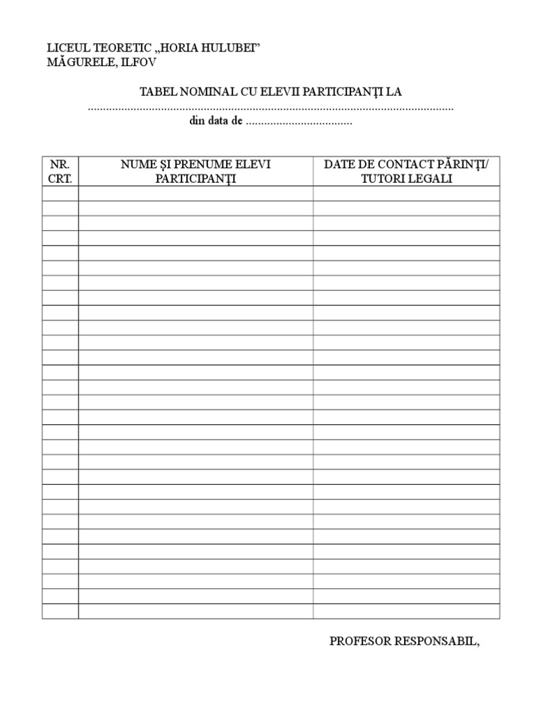 Tabele Elevi Excursie | PDF