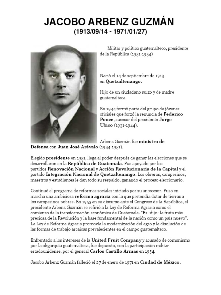 Biografía de Jacobo Arbenz Guzmán | PDF | Guatemala | Gobierno