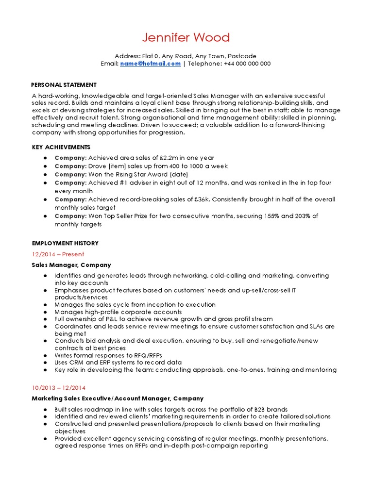 Monster CV Template Sales Manager | PDF | Sales | Marketing