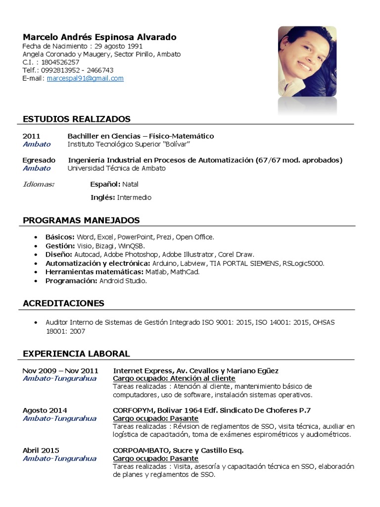 Marcelo Espinosa - Curriculum Vitae | PDF | Software | Informática