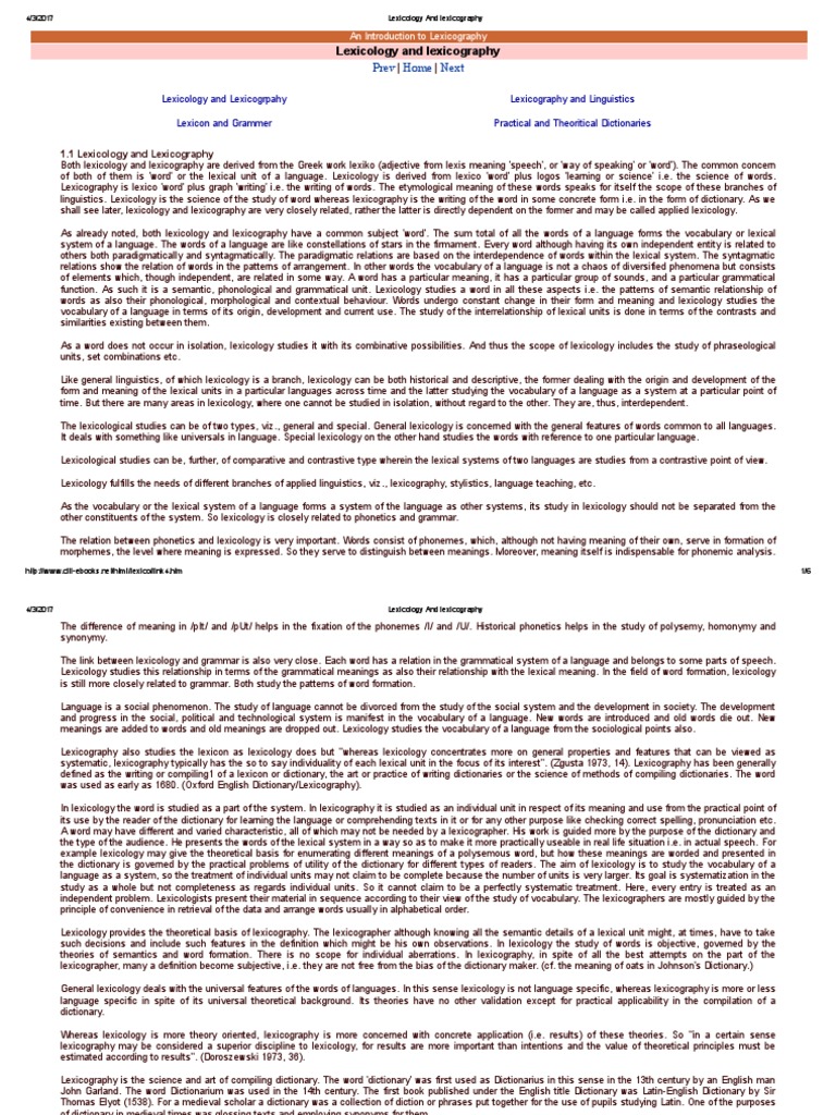 1 Lexicology and Lexicography | PDF | Lexicology | Lexical Semantics