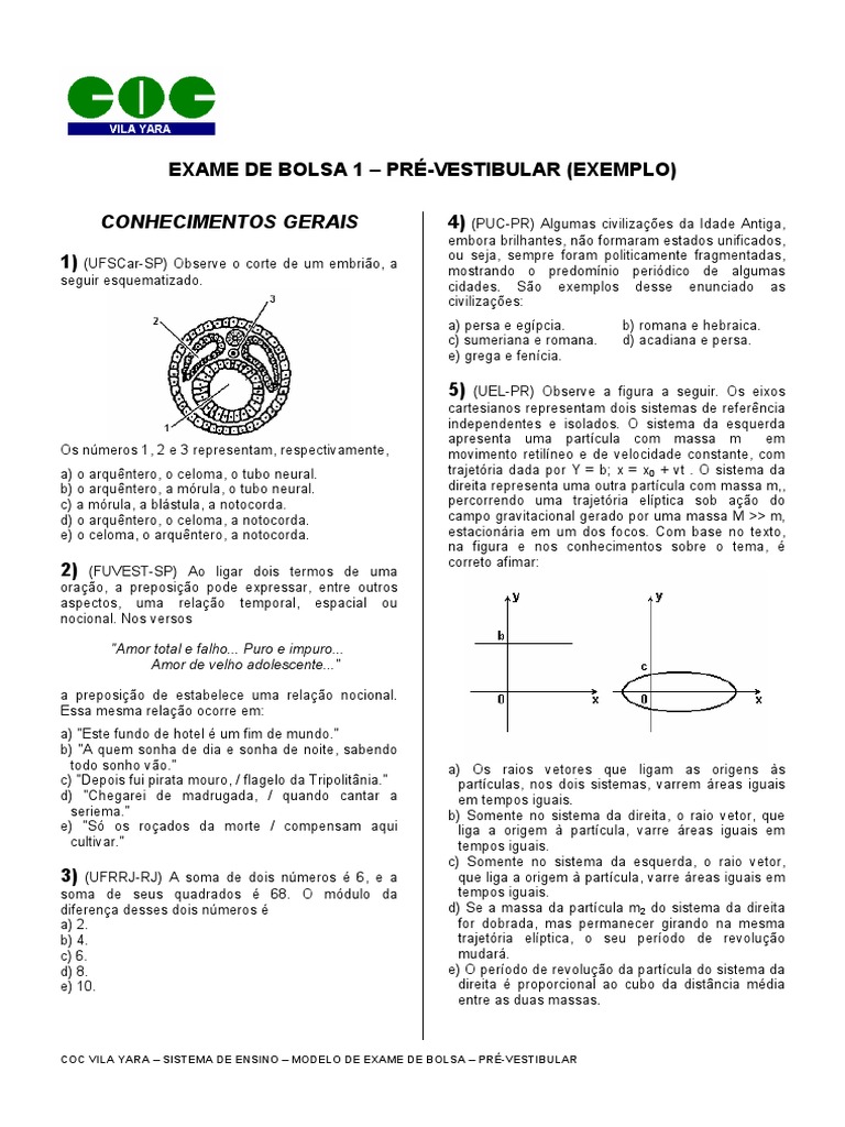Prova de Bolsa Coc - Exemplo 1 PDF | PDF | Fóton | Massa