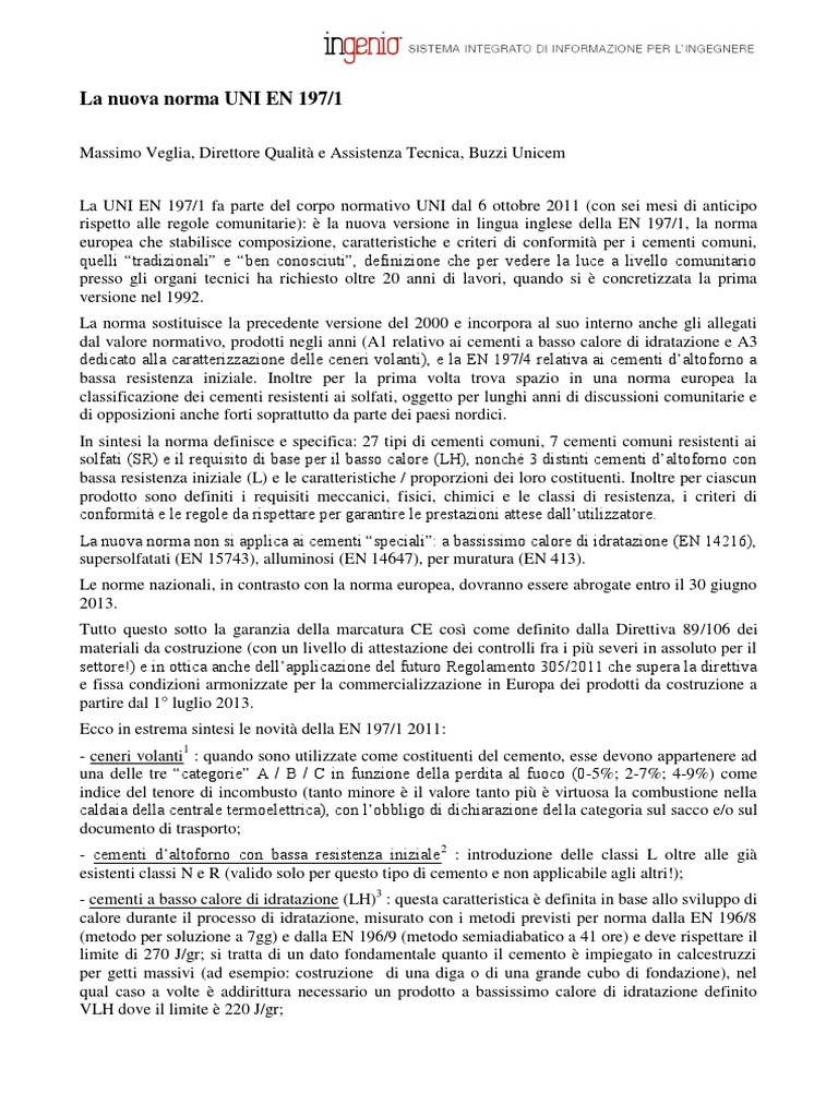 La Nuova Norma UNI en 197-1 | PDF