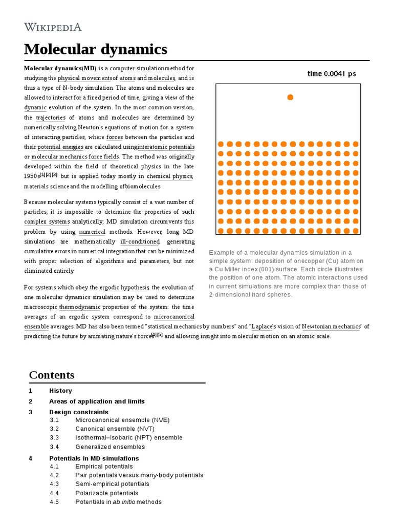 Molecular Dynamics | PDF | Molecular Dynamics | Force Field (Chemistry)