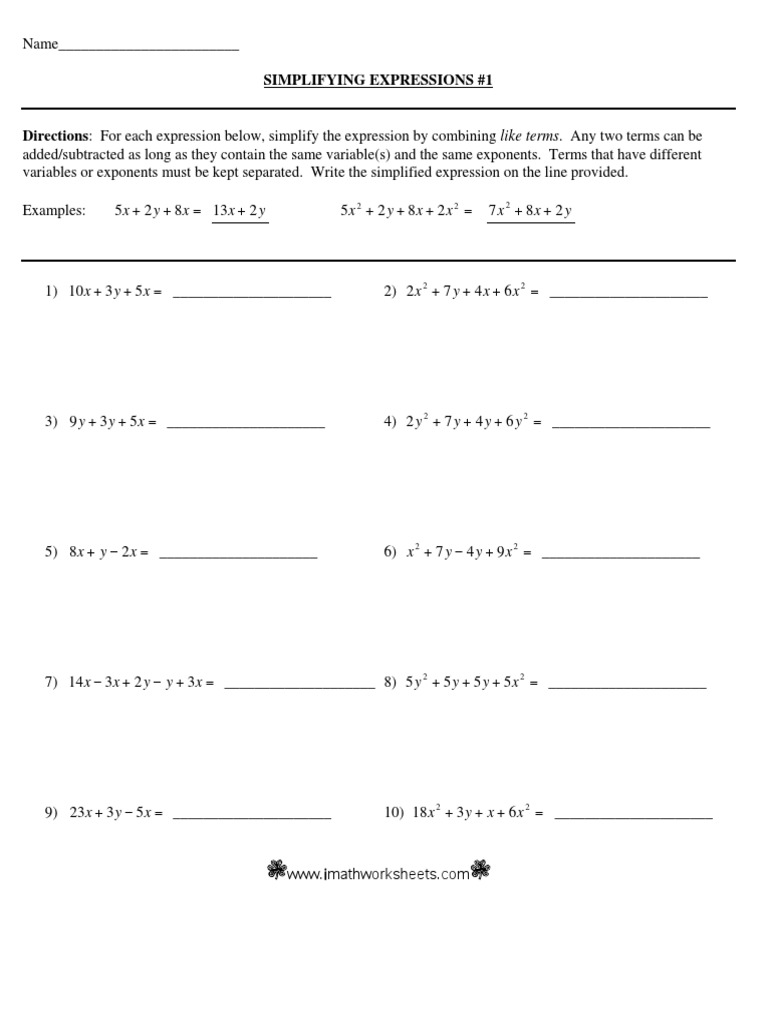 Simplifying Expressions 1 | PDF
