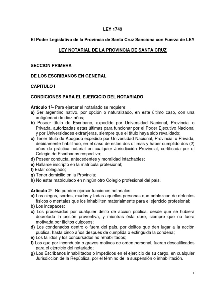Ley Notarial de Santa Cruz: Requisitos y Funciones | PDF | Principios ...