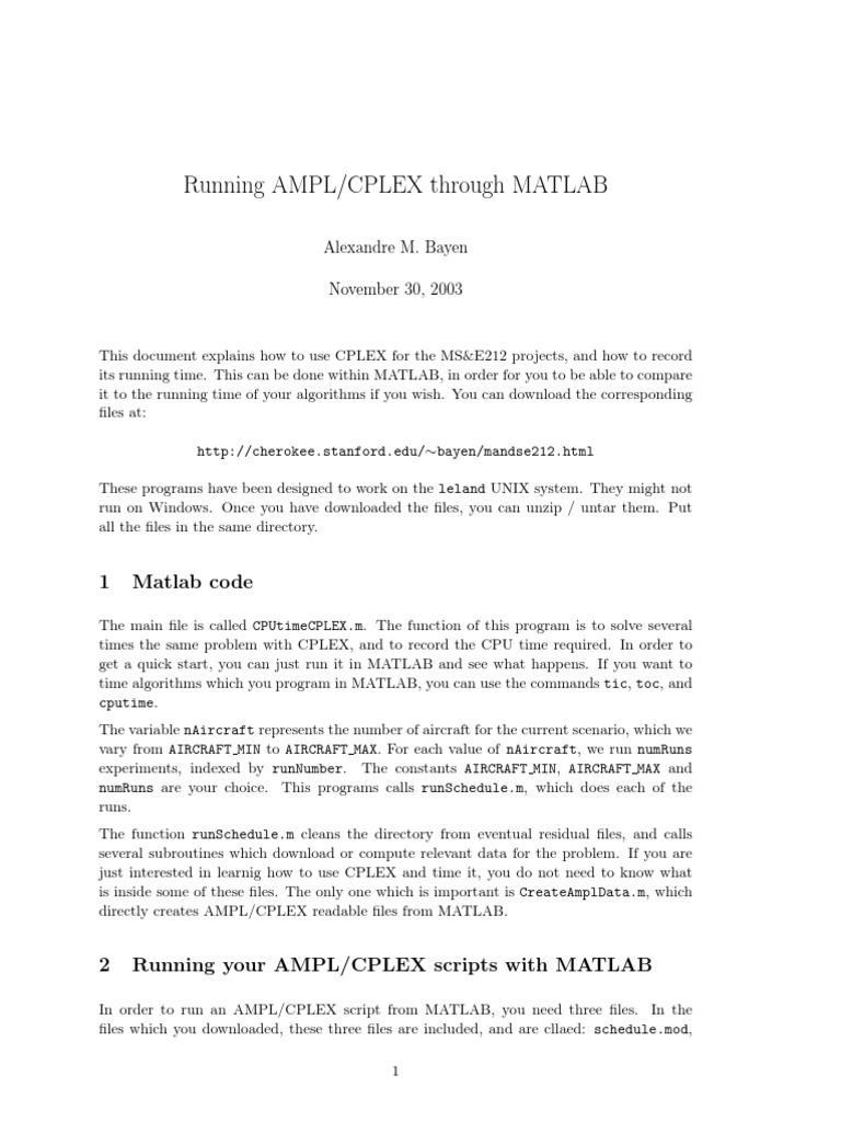 Ampl Cplex From Matlab | PDF | Subroutine | Matlab