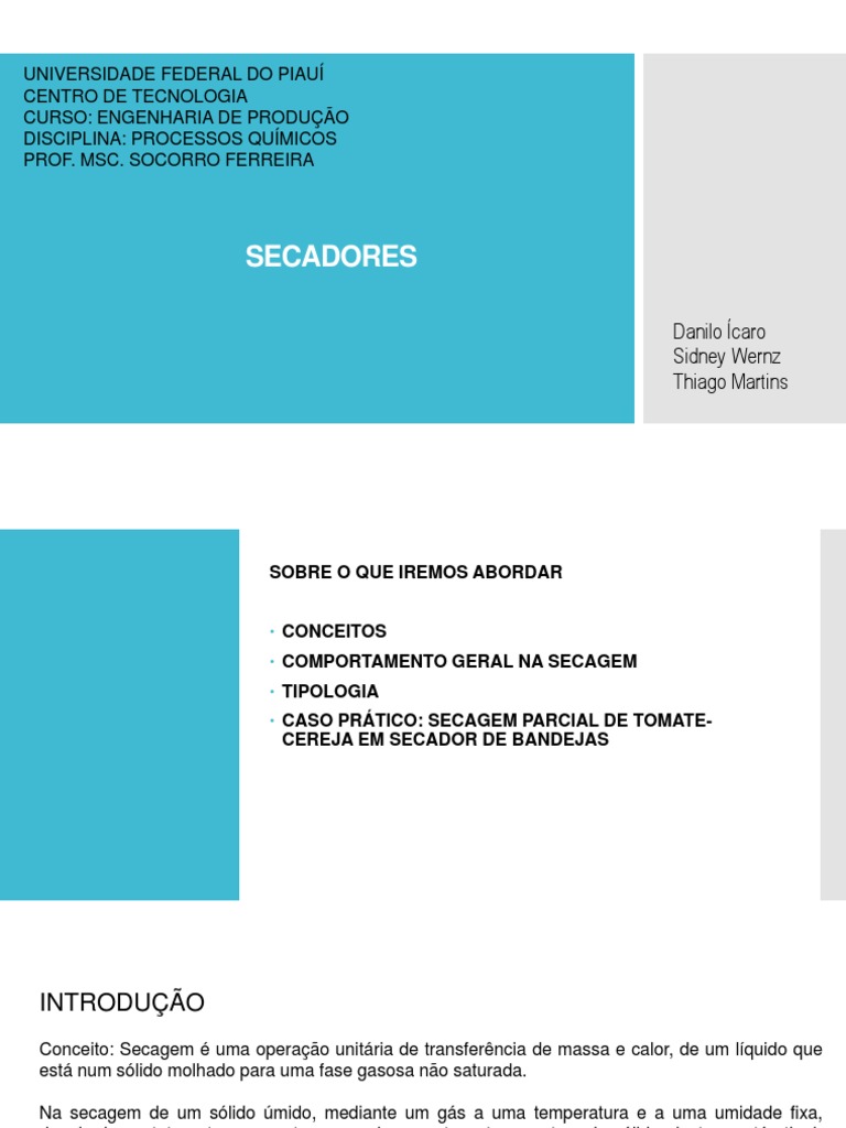 Processos de secagem: conceitos, tipologias e caso prático de secagem parcial de tomate-cereja ...