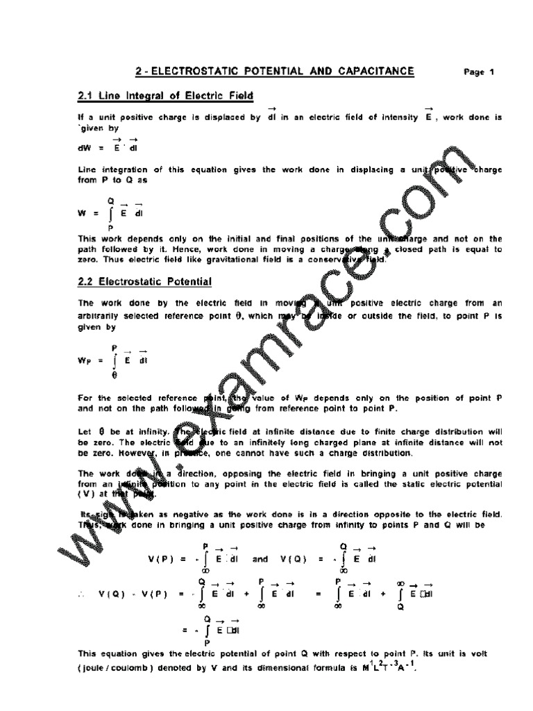 Physics Electrostatic Potential Capacitance | PDF | Dielectric | Capacitor