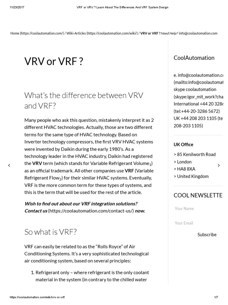 VRF or VRV - Learn About The Differences and VRF System Design | PDF ...