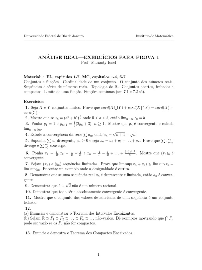 Analise Real | PDF | Conjunto vazio (Matemática) | Limite (Matemática)