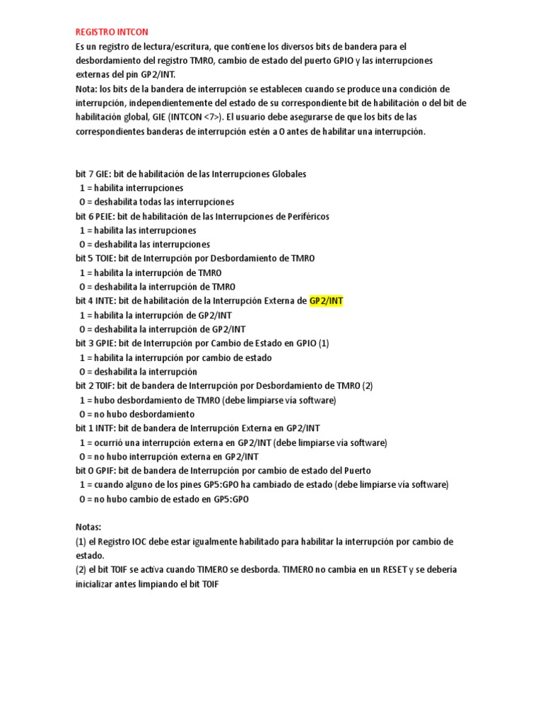 Registro Intcon 12F675 | PDF